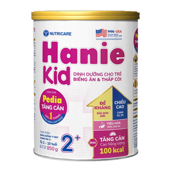 Thành phần sữa cao năng lượng Hanie Kid 2+ cho trẻ từ 2-10 tuổi